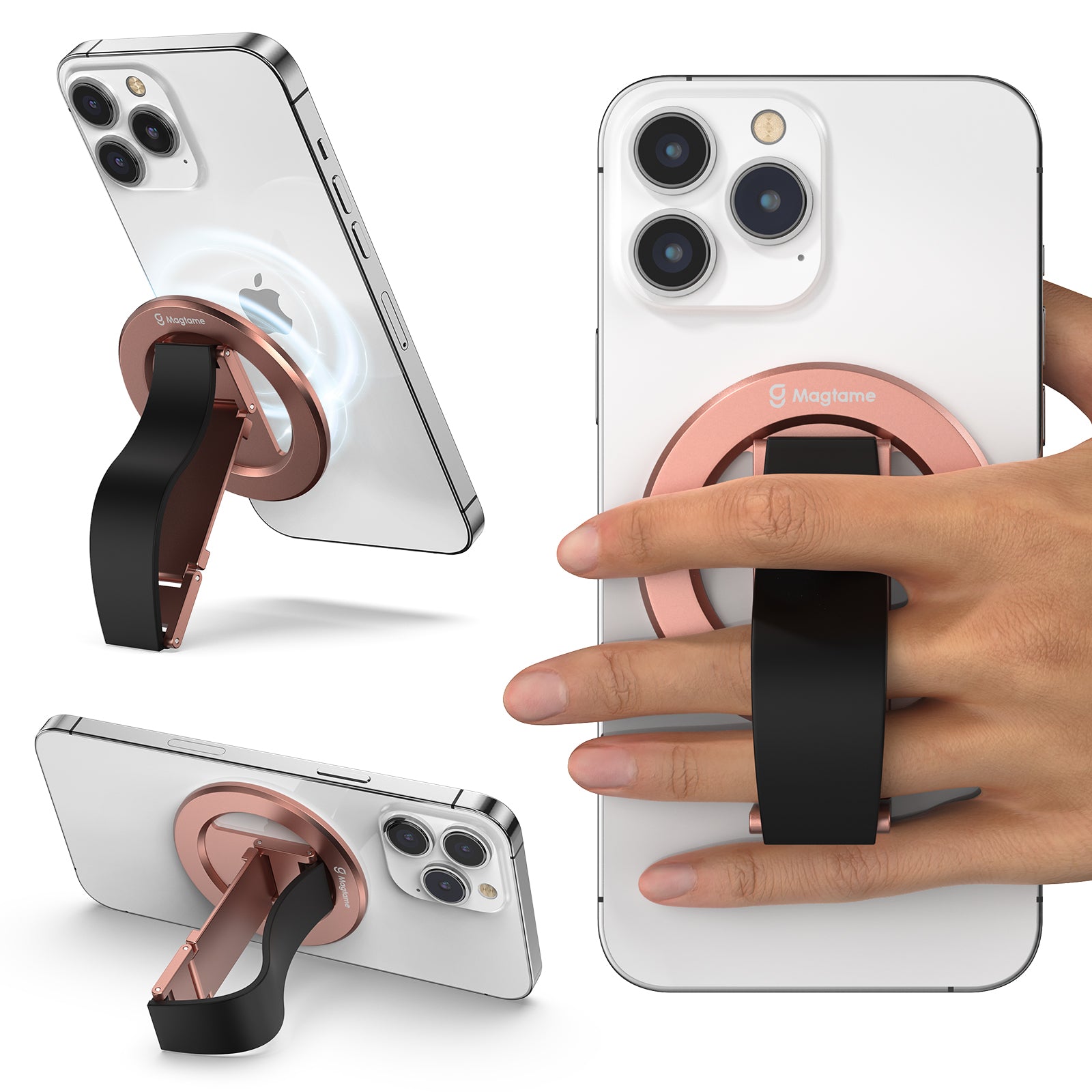 MagSafe Magnetic Phone Grip with Finger Strap, 3-in-1 Metal Phone Hold ...