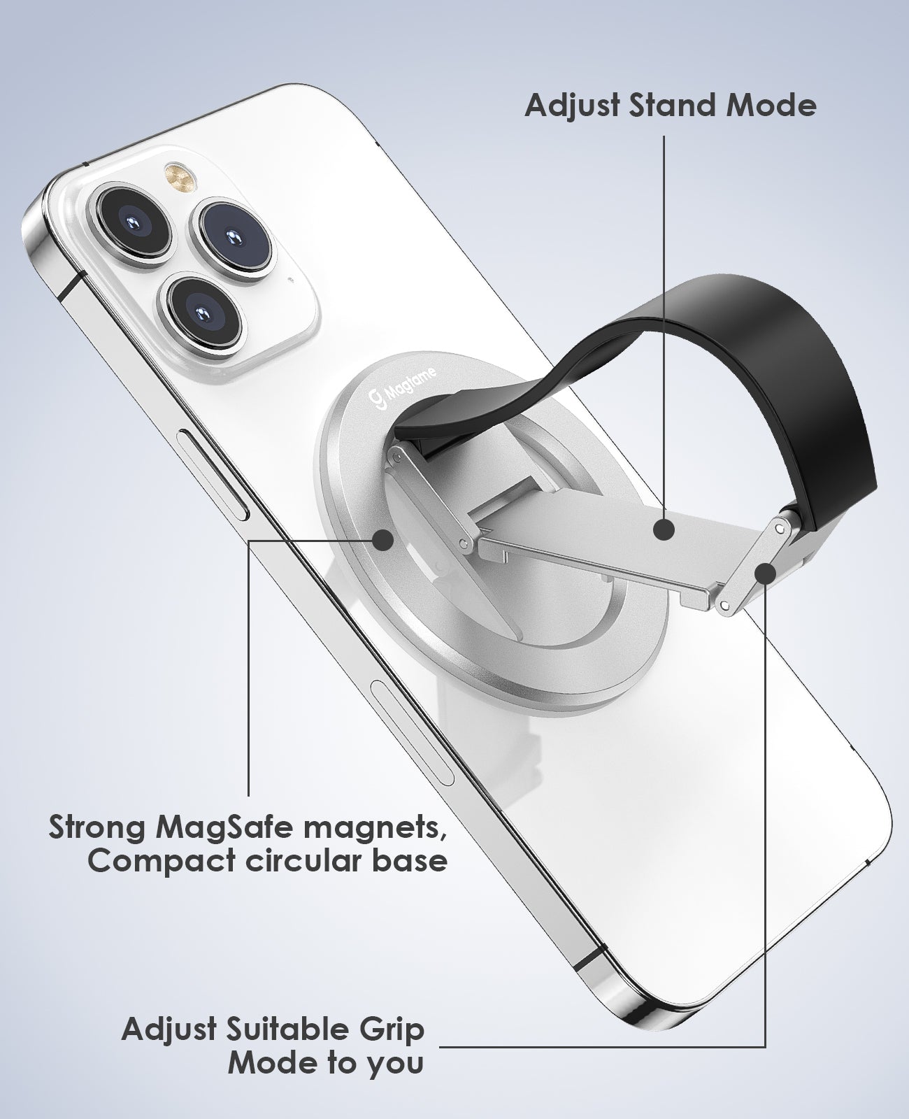 MagSafe Magnetic Phone Grip with Finger Strap, 3-in-1 Metal Phone Hold ...