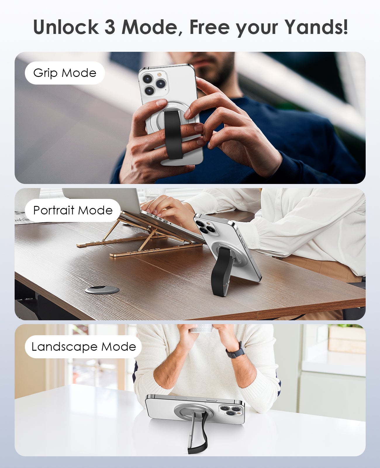 MagSafe Magnetic Phone Grip with Finger Strap, 3-in-1 Metal Phone Hold ...