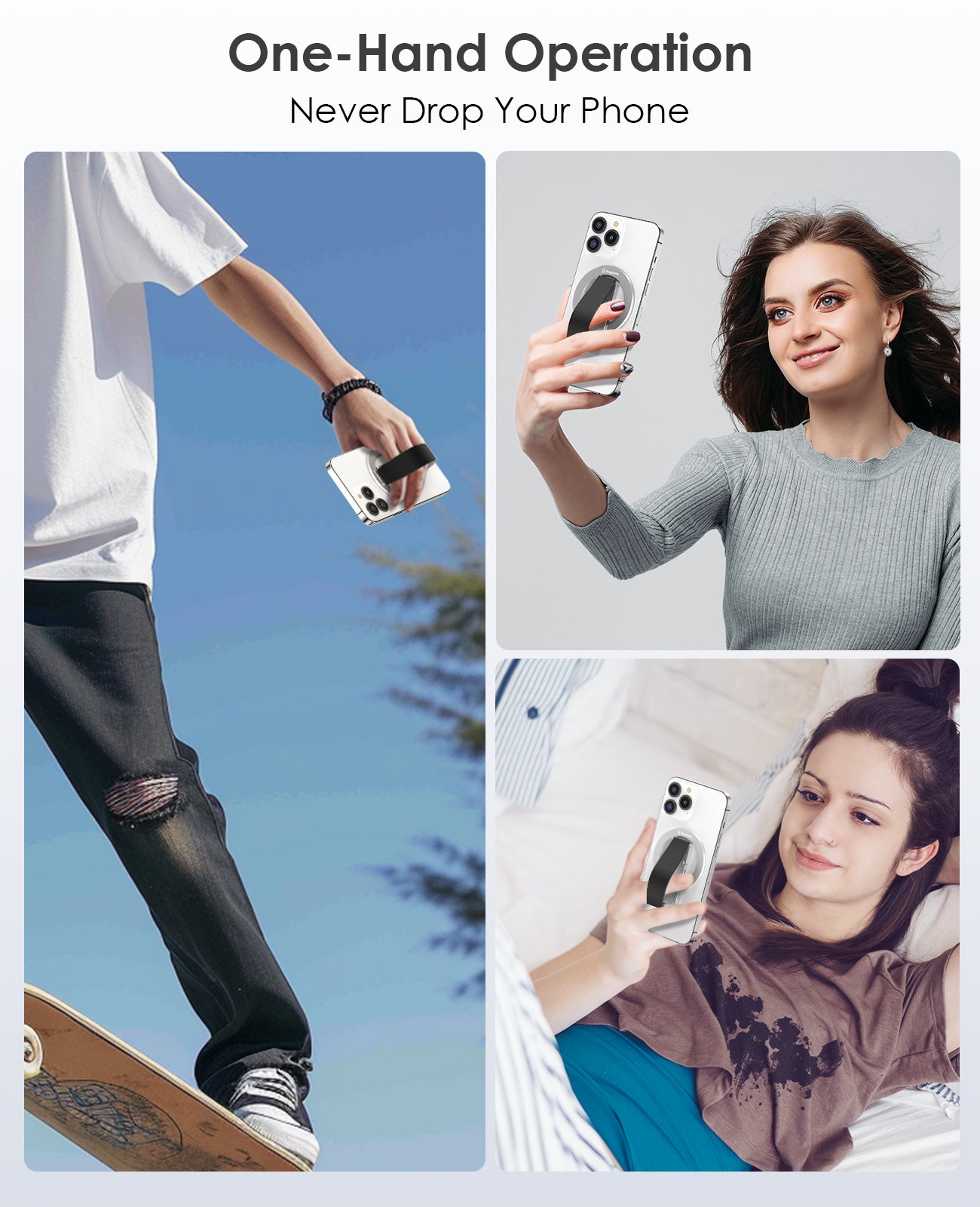 MagSafe Magnetic Phone Grip with Finger Strap, 3-in-1 Metal Phone Hold ...